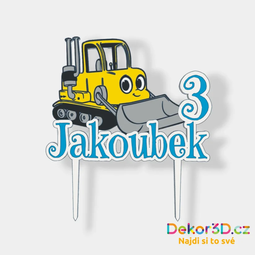 Zápich na dort - bagr se jménem a věkem :: Dekor3D